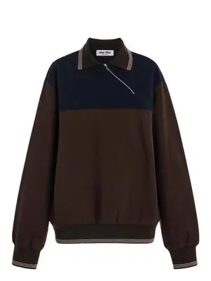 Miu Miu Oversized Knit Quarter Zip Sweatshirt - Brown