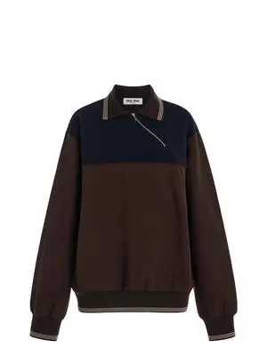Miu Miu Oversized Knit Quarter Zip Sweatshirt - Brown