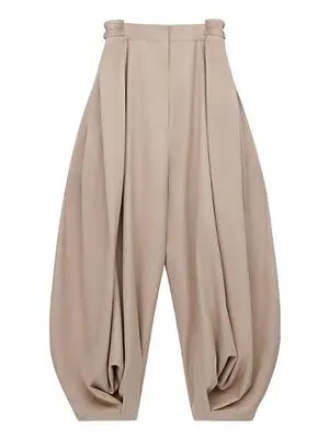 Loewe Draped Wide-leg Cotton-silk Blend Trousers - Beige