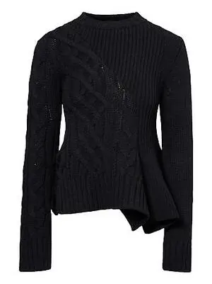 Sacai Asymmetric Round-neck Wool-blend Jumper - Black