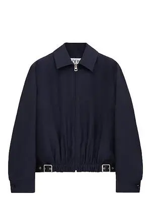 Loewe Belted Draped Wool-silk Blend Jacket - Navy Blue