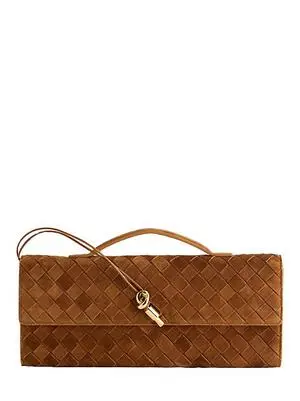 Bottega Veneta Andiamo Intrecciato Leather-Suede Clutch Amber-m Brass