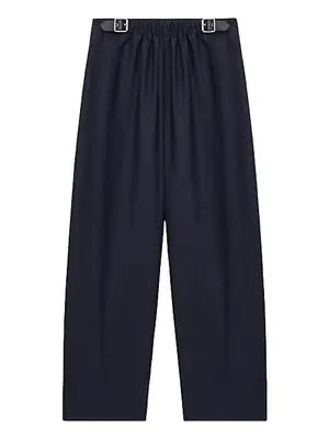 Loewe Belted Wide-leg Wool-silk Blend Trousers - Navy Blue