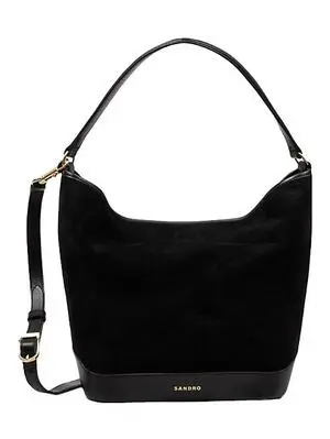 Sandro Logo-embossed Suede Shopper Tote - Black