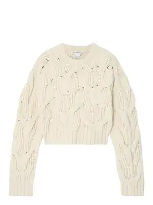 Bottega Veneta Cropped Cable-knit Wool Sweater - Cream