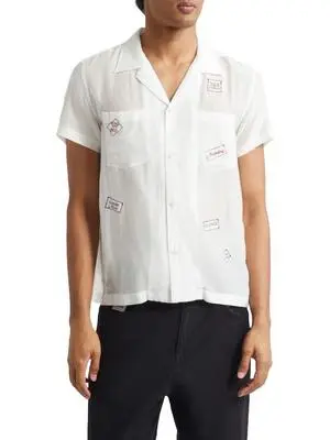 BODE On Air Embroidered Short Sleeve Cotton & Silk Button-up Shirt - White