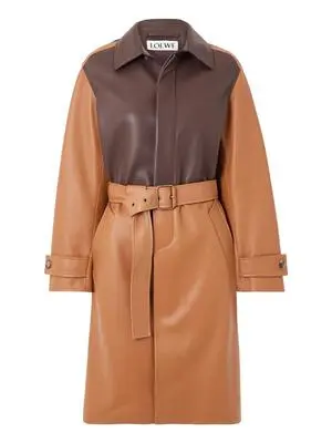 Loewe Belted Two-tone Leather Coat - Brown