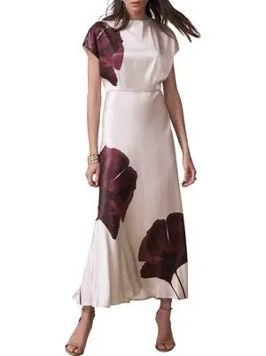 Mint Velvet Floral Print Satin Maxi Dress - Burgundy