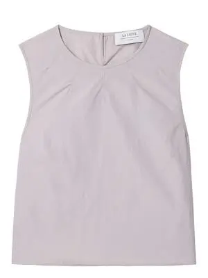 LA LIGNE Cosette Silk-Organza Trimmed Shell Tank Light Gray