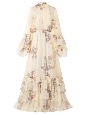 Etro Tiered Tie-neck Floral-print Maxi Dress - White