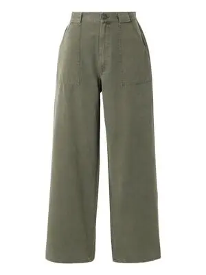 ANINE BING Grayson Cropped Cotton-Canvas Wide-Leg Pants