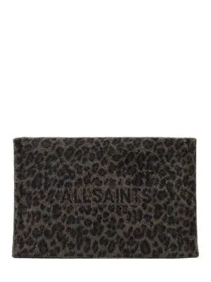 ALLSAINTS Izzy Leopard Faux Fur Clutch - Leppo Brown