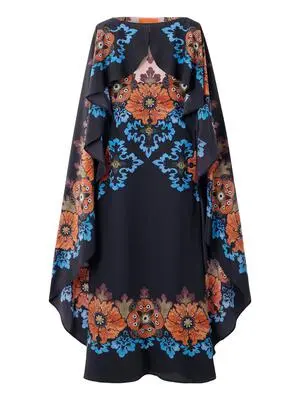 La DoubleJ Printed Silk-crepe Maxi Dress With Cape-effect - Blue