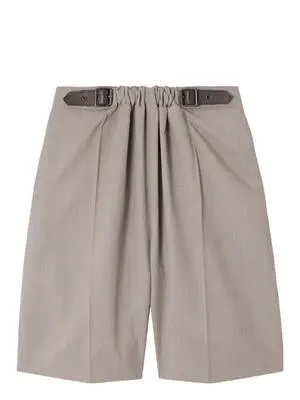 Loewe Leather-trimmed Gathered Wool-twill Shorts - Gray