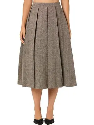 Astr The Label Pleated Midi Skirt - Taupe Black Fleck
