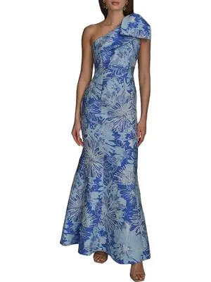 Donna Karan New York Metallic One-shoulder Jacquard Mermaid Gown - Dazzling Blue