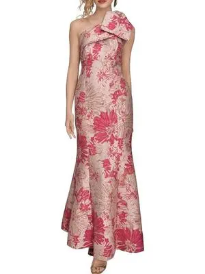 Donna Karan New York Metallic One-shoulder Jacquard Mermaid Gown - Fuchsia Multi