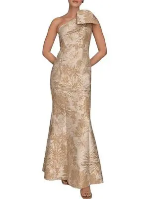 Donna Karan New York Metallic One-shoulder Jacquard Mermaid Gown - Gold Multi
