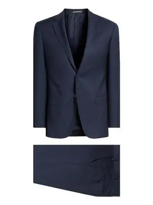 Emporio Armani G-line Slim Fit Blue Mélange Wool Suit - Solid Medium Blue
