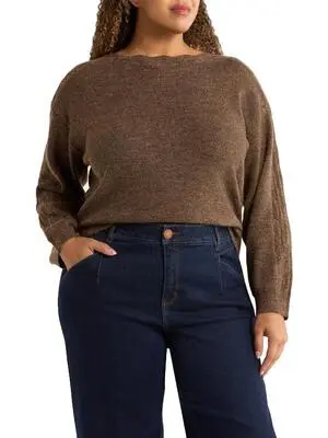 Wit & Wisdom Open Stitch Boat Neck Sweater - Heather Mocha