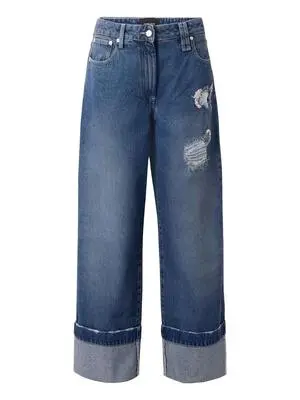 Simone Rocha Embellished Distressed Wide-Leg Jeans Mid Denim