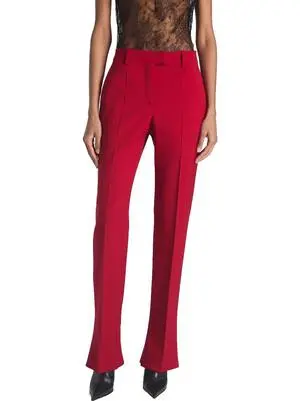 Alexander McQueen Pleated Straight Leg Wool Trousers - Crimson