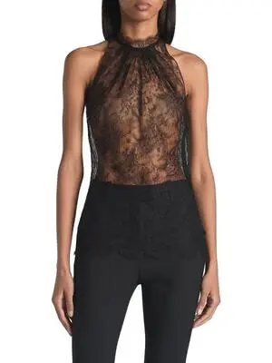 Alexander McQueen Sleeveless Sheer Floral Lace Top - Black