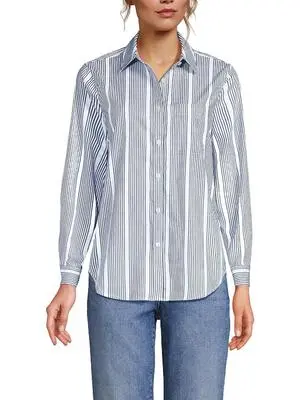 LANDS' END Cooling Button-front Shirt - Deep Sea Navy Decade Stripe