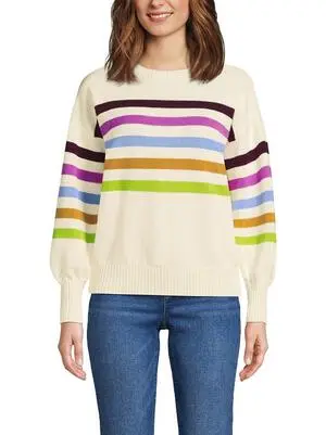 LANDS' END Drifter Jersey Crewneck Sweater - Ivory Placed Multi Stripe