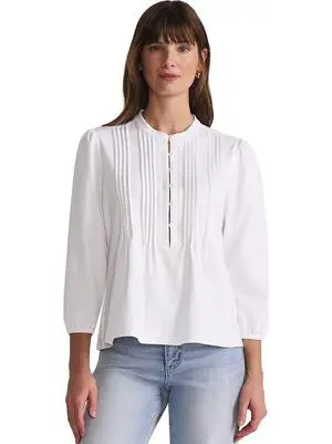 LANDS' END Lightweight Jersey Pintuck Top - Ivory/berry Rouge Blossoms