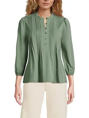LANDS' END Lightweight Jersey Pintuck Top - Lily Pad Green