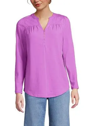 LANDS' END Long Sleeve Jersey Tunic Top - Aster Pink