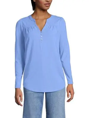 LANDS' END Long Sleeve Jersey Tunic Top - Clear Blue Sky