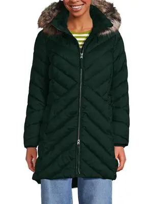 LANDS' END Insulated Primaloft Coat With Fleece Lining - Deep Evergreen