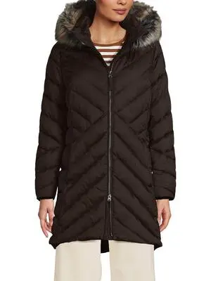 LANDS' END Insulated Primaloft Coat With Fleece Lining - Rich Coffee