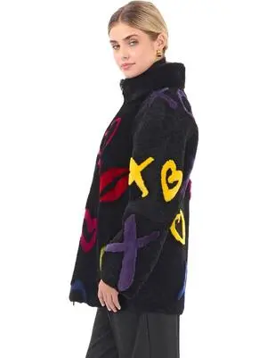 Gorski Genuine Shearling Zip Jacket - Black/xo Multi