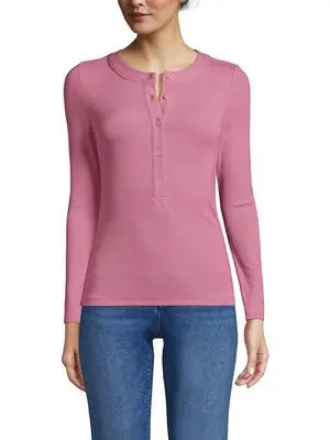 LANDS' END Drapey Rib Skimming Long Sleeve Henley - Soft English Rose