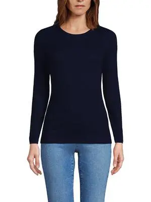 LANDS' END Cotton Ribbed Long Sleeve T-shirt - Deep Sea Navy
