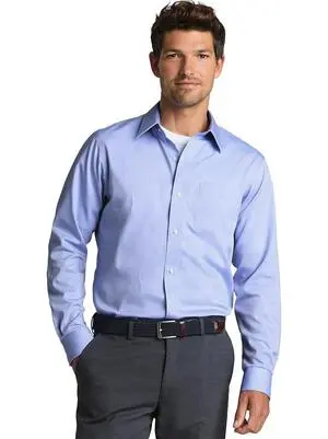 LANDS' END No Iron Supima Cotton Pinpoint Straight Collar Dress Shirt Light Blue