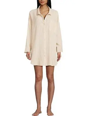 LANDS' END Oversized Gauze Button-front Shirt - White