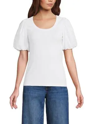 LANDS' END Rib Puff Sleeve Scoop Neck Top
