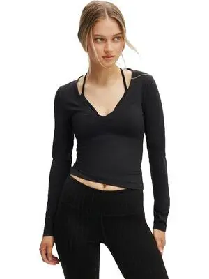 Cotton:on Active Ultra Soft Plunge Front Long Sleeve - Black