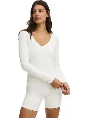 Cotton:on Active Ultra Soft Plunge Front Long Sleeve - Coconut Milk