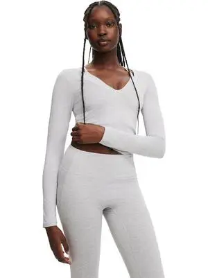 Cotton:on Active Ultra Soft Plunge Front Long Sleeve - Light Grey Marle