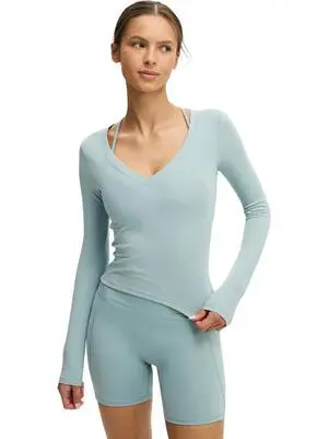 Cotton:on Active Ultra Soft Plunge Front Long Sleeve - Teal Mist
