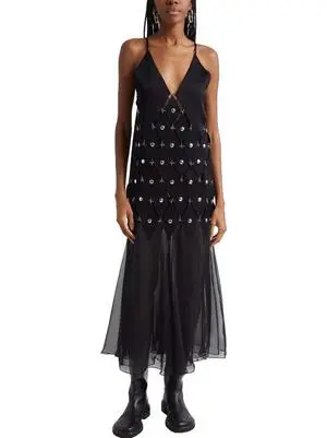 Rabanne Mixed Media Slip Dress - Black
