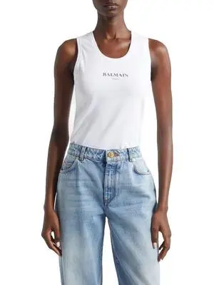 Balmain Logo Graphic Tank - White/black