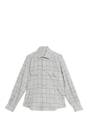Kiton Wool-blend Plaid Overshirt With Pockets - Lt Brwn