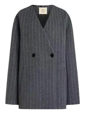 12 STOREEZ Pinstripe Double-breasted Coat - Grey