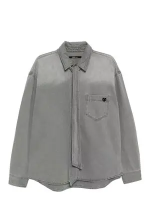 SONGZIO Cat-embroidered Denim Shirt - Grey
